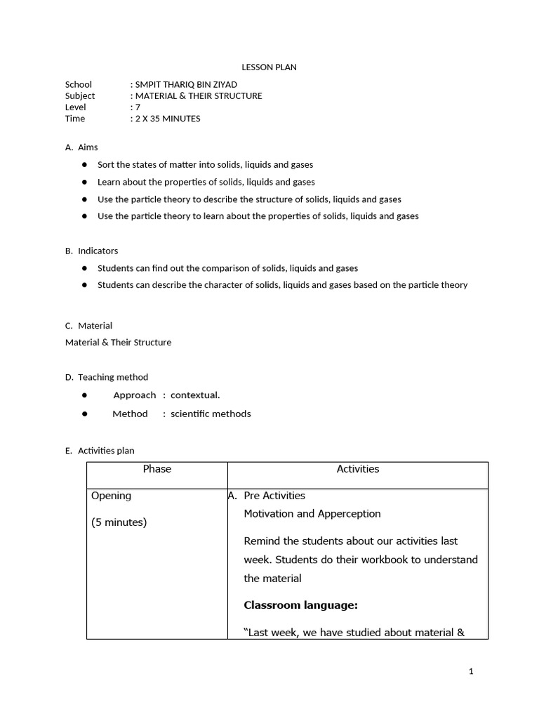 LESSON PLAN MATERIAL & THEIR STRUCTURE | PDF | Lesson Plan | Pedagogy