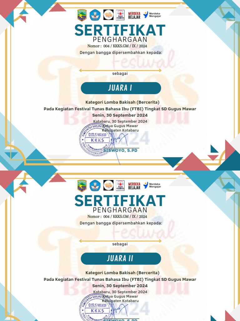 Sertifikat Juara FTBI 2024 | PDF