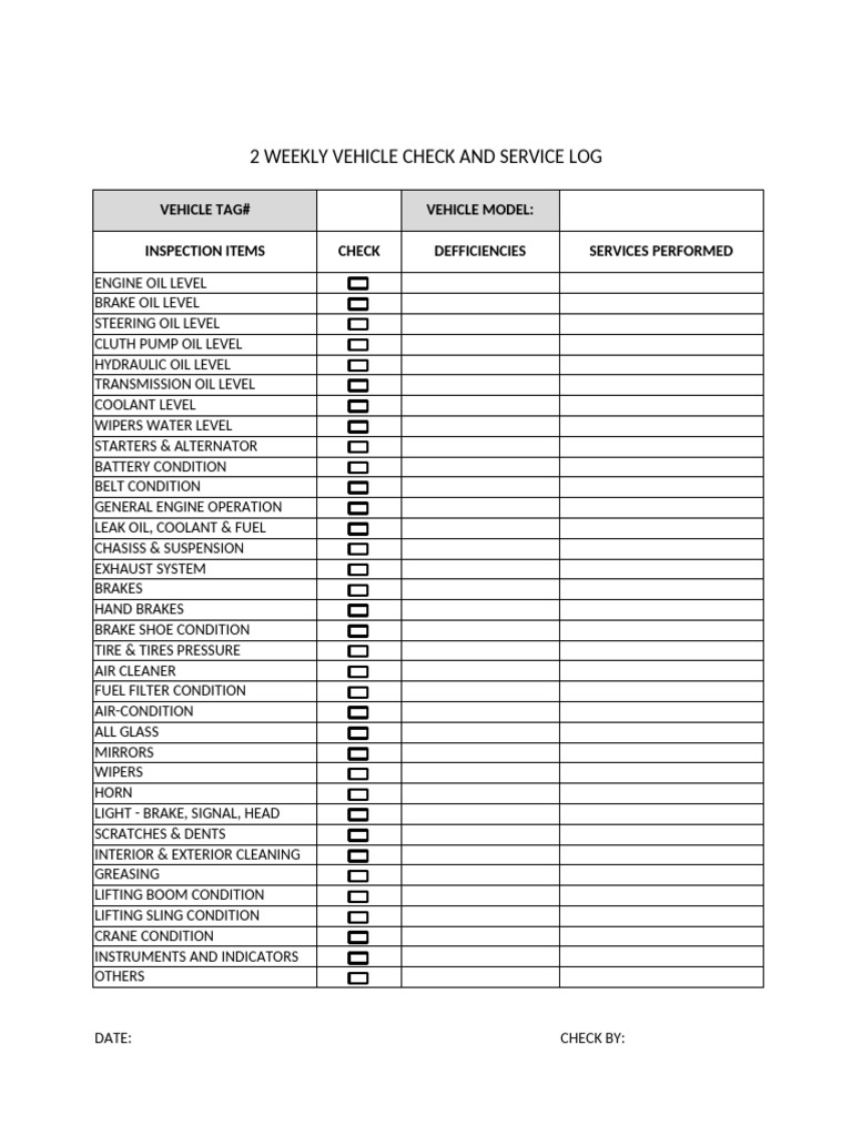 Vehicle Checklist | PDF | Technology & Engineering