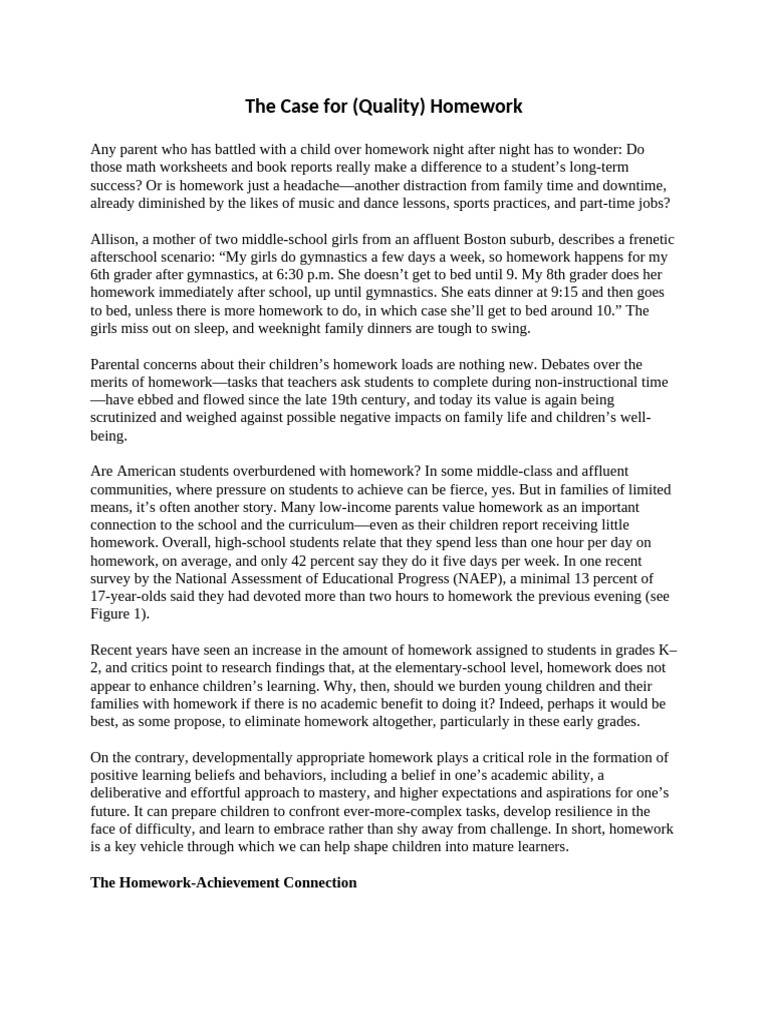 The Case for HOMEWORK | PDF | Homework | Mindset