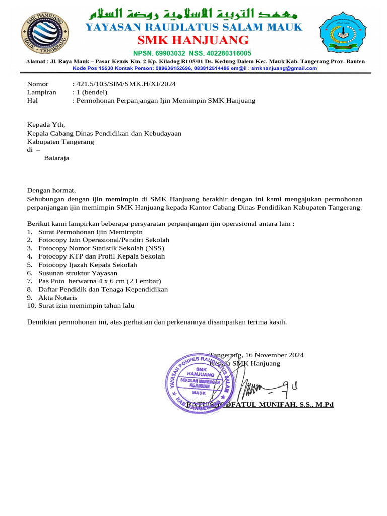 Surat Permohonan Perpanjangan Sim SMK Hanjuang | PDF