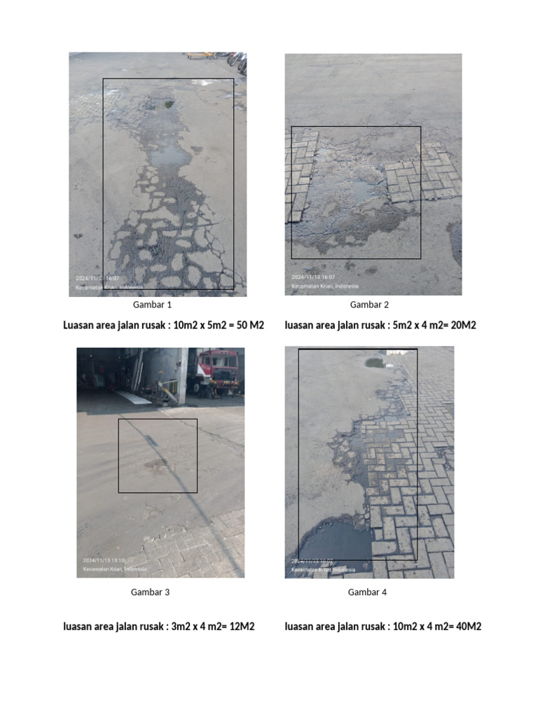 Luasan Total Jalan Rusak 989 M2 | PDF | Metode & Bahan Ajar