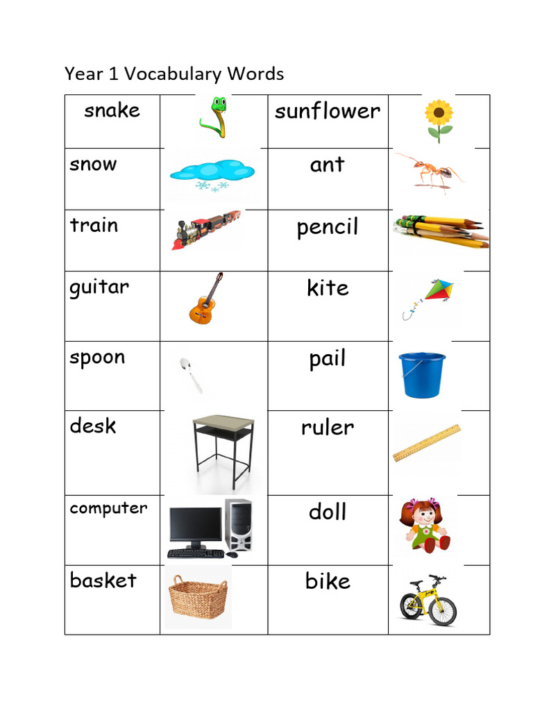Year 1 Vocabulary Words | PDF | Games & Activities