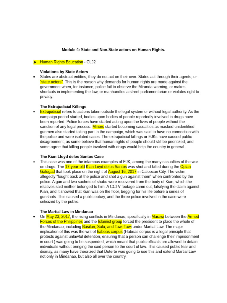Module 4 - State and Non-State Actors On Human Rights. | PDF | National ...