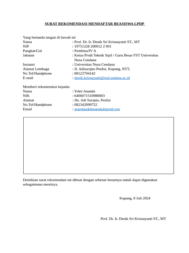 Surat Rekomendasi LPDP Yokti | PDF | Karier & Perkembangan | Ilmu Sosial