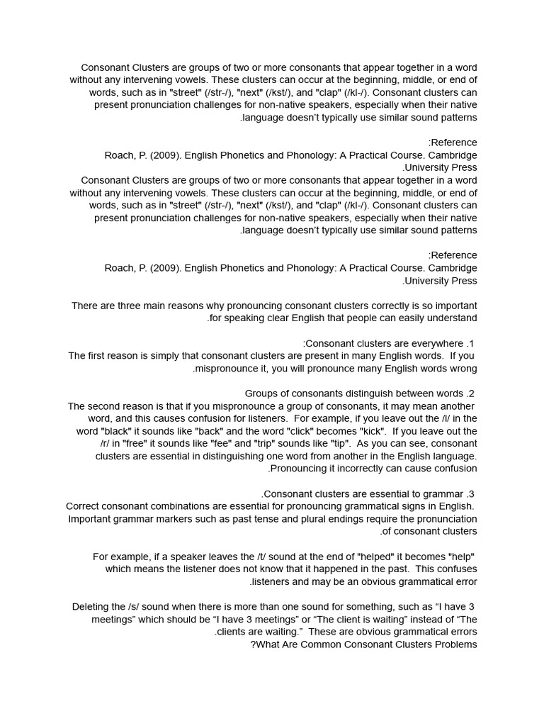 Consonant Clusters Are Groups of Two or More Consonants That Appear ...