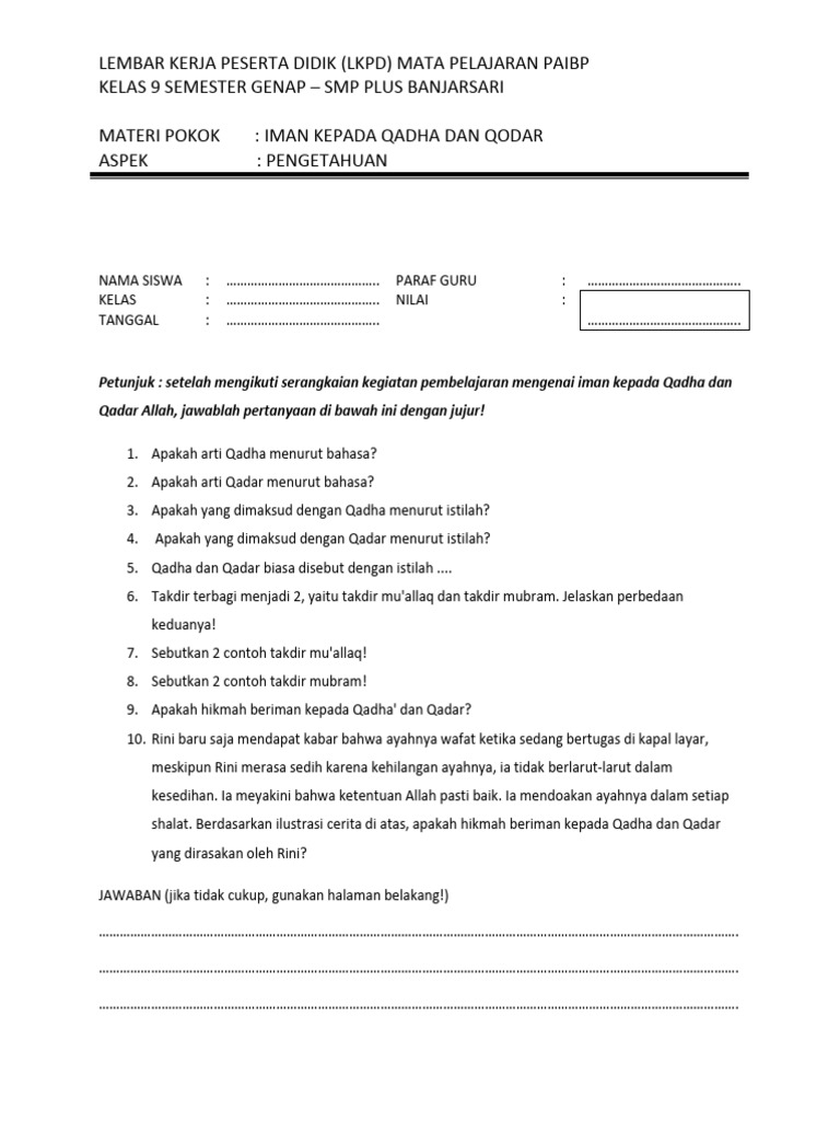 Lembar Kerja Peserta Didik | PDF