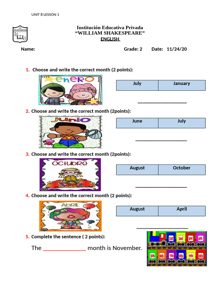 Ficha de Aplicación Grade 2 Unit 8 Lesson 1 | PDF