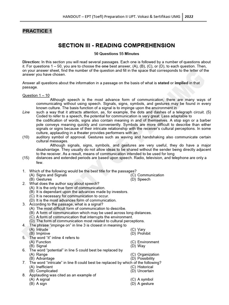 TOEFL Reading Comprehension Practice | PDF | Fertilizer | Communication