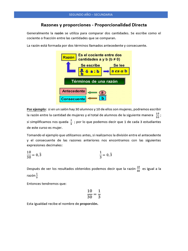 Razones y Proporciones - Proporcionalidad Directa | PDF | Proporción | Kilogramo
