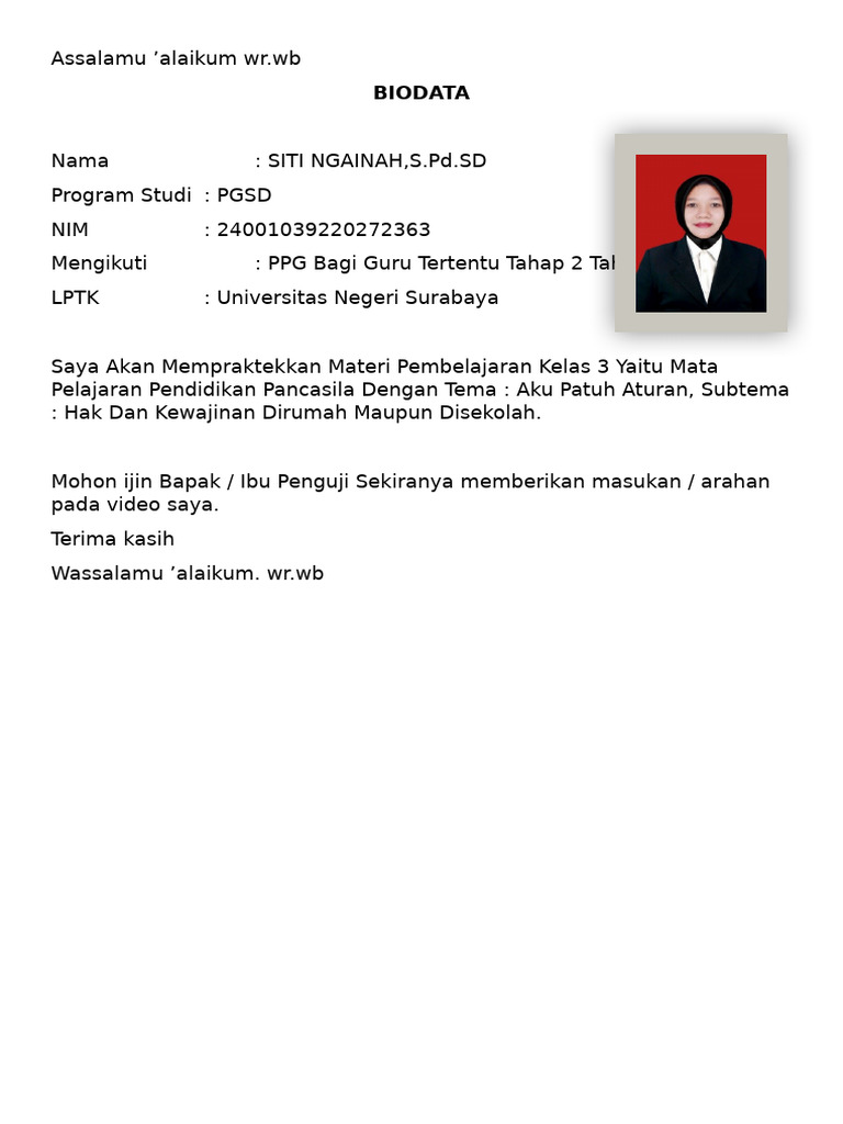 Biodata Perkenalan | PDF | Gaya Hidup