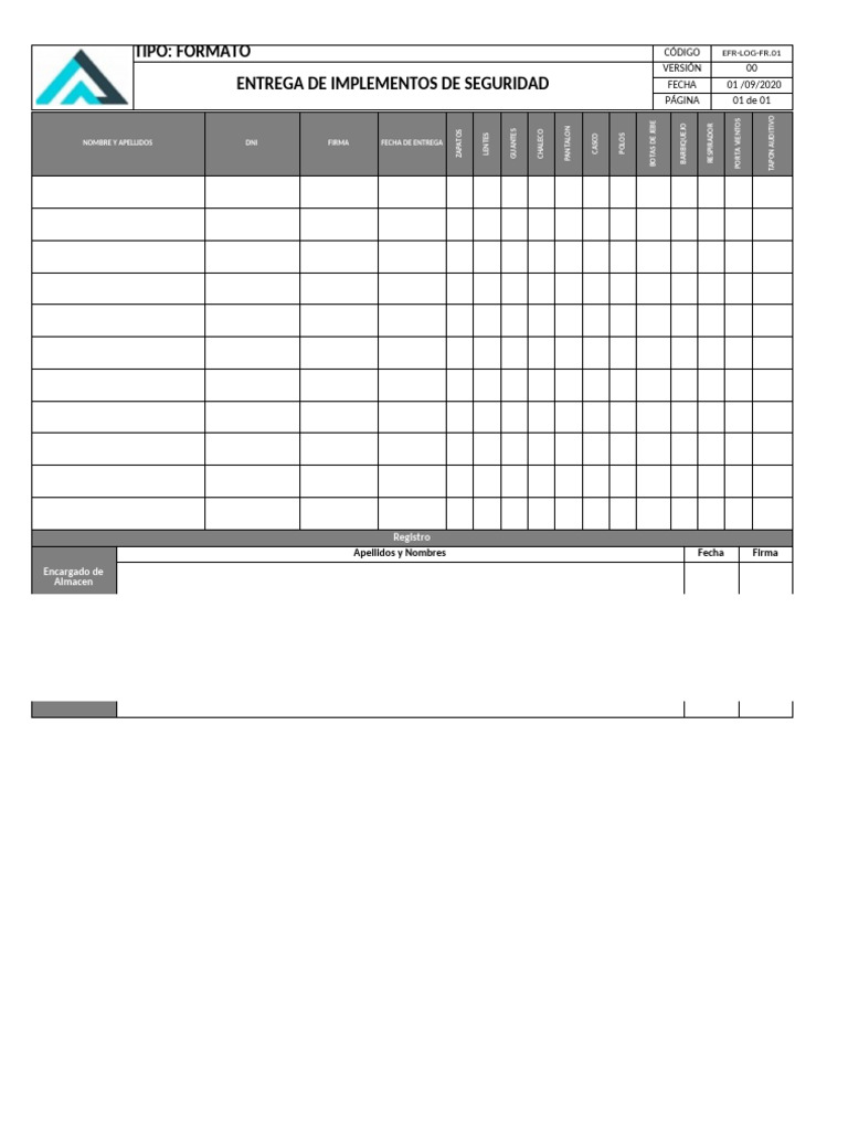 EFR-LOG-FR.01 Lista de Entrega de EPP | PDF