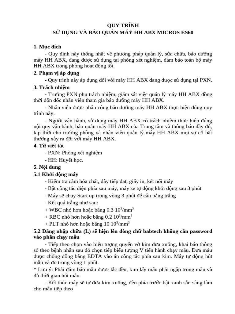 Quy Trinh Su Dung May HH Abx | PDF