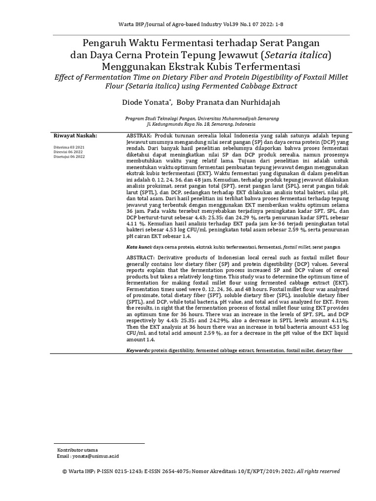 2,1 Pengaruh Waktu Fermentasi Terhadap Serat Pangan Dan Daya Cerna ...
