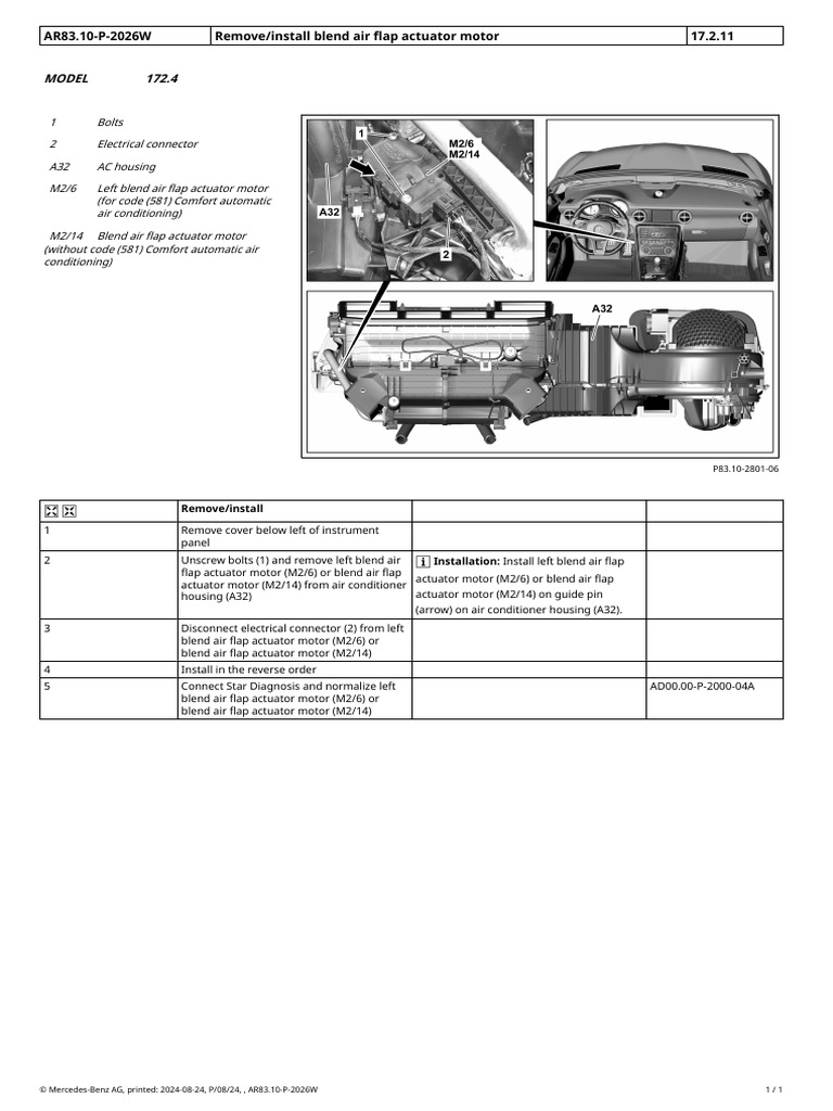 AR83.10-P-2026W Remove/install Blend Air Flap Actuator Motor 17.2.11 ...