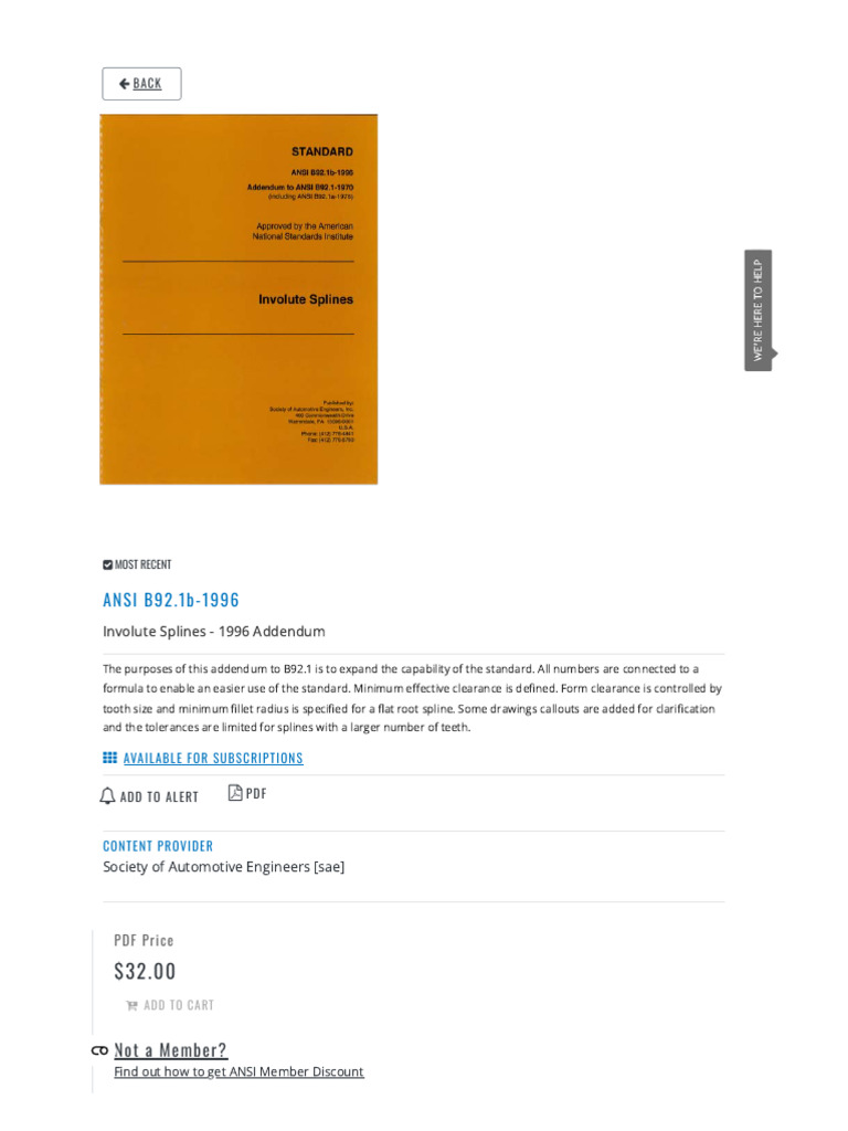 ANSI B92.1b-1996 - Involute Splines - 1996 Addendum | PDF