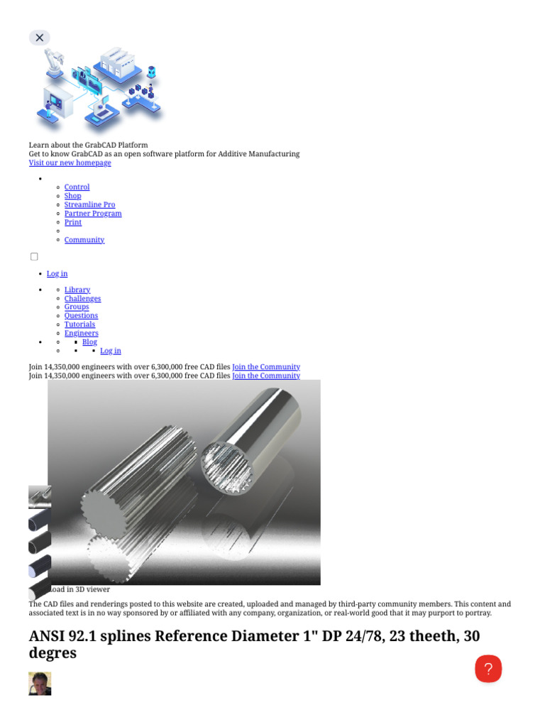 ANSI 92.1 Splines Reference Diameter 1 - DP 24 - 78, 23 Theeth, 30 ...