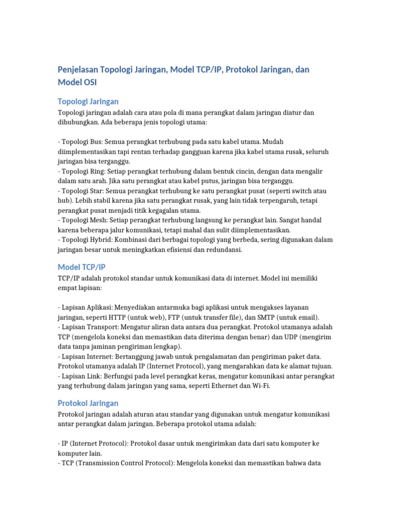 Penjelasan Topologi TCPIP Protokol OSI | PDF | Sains & Matematika ...