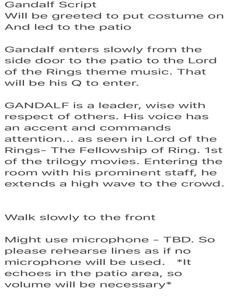 Gandalf's Celebration Script | PDF | Art