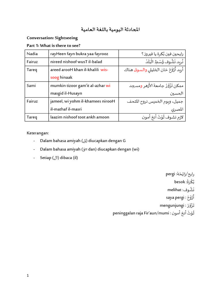 Daily Conversation by 'Amiyah Language | PDF