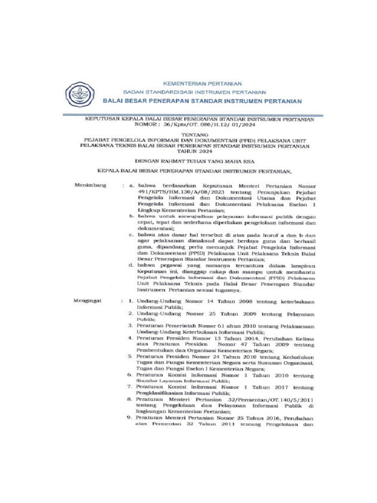 SK Tim PPID Tahun 2024 | PDF