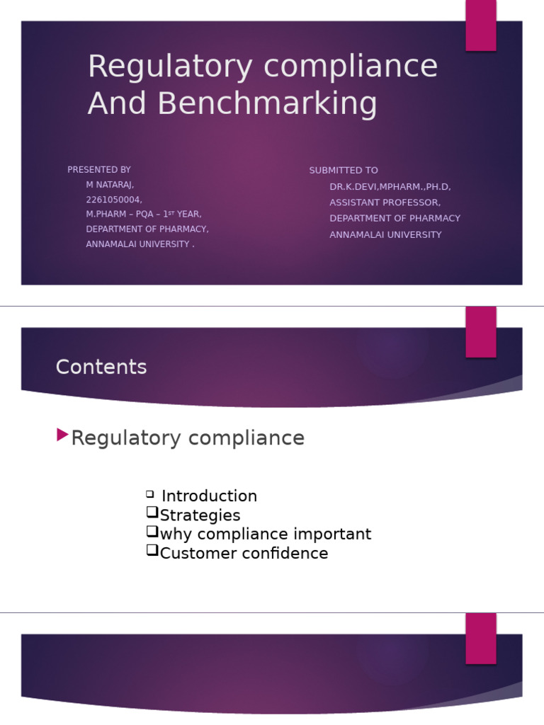 Regulatory Compliance & Benchmarking | PDF | Benchmarking | Regulatory Compliance