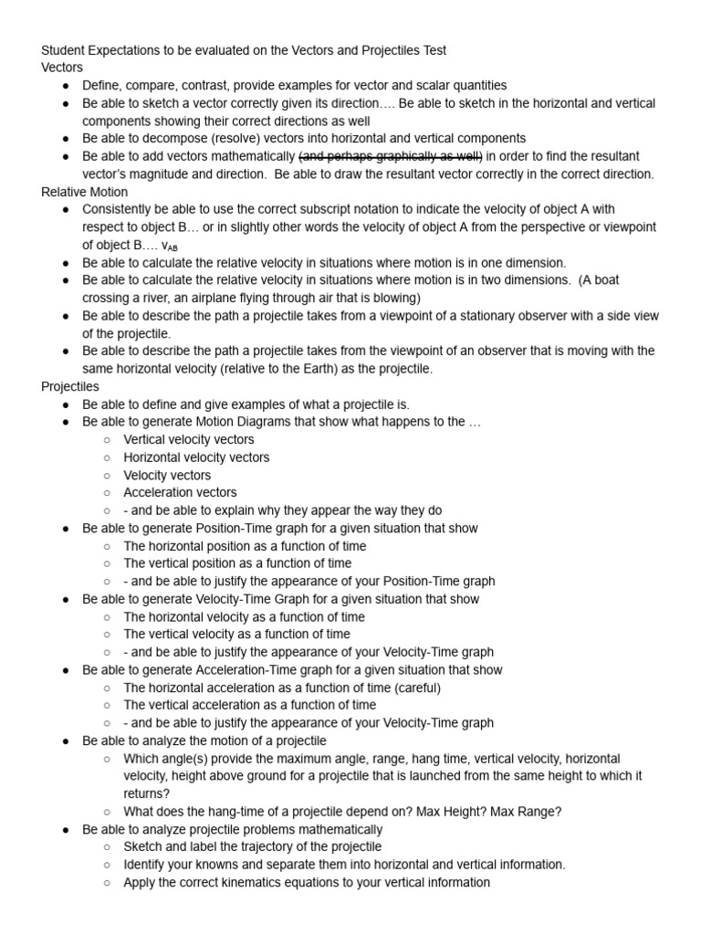 Vectors and Projectiles Test Guide | PDF | Euclidean Vector | Velocity