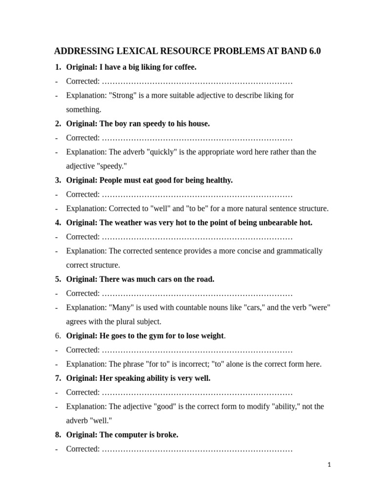 Addressing Lexical Resource Problems at Band 6 | PDF | Plural | Adjective