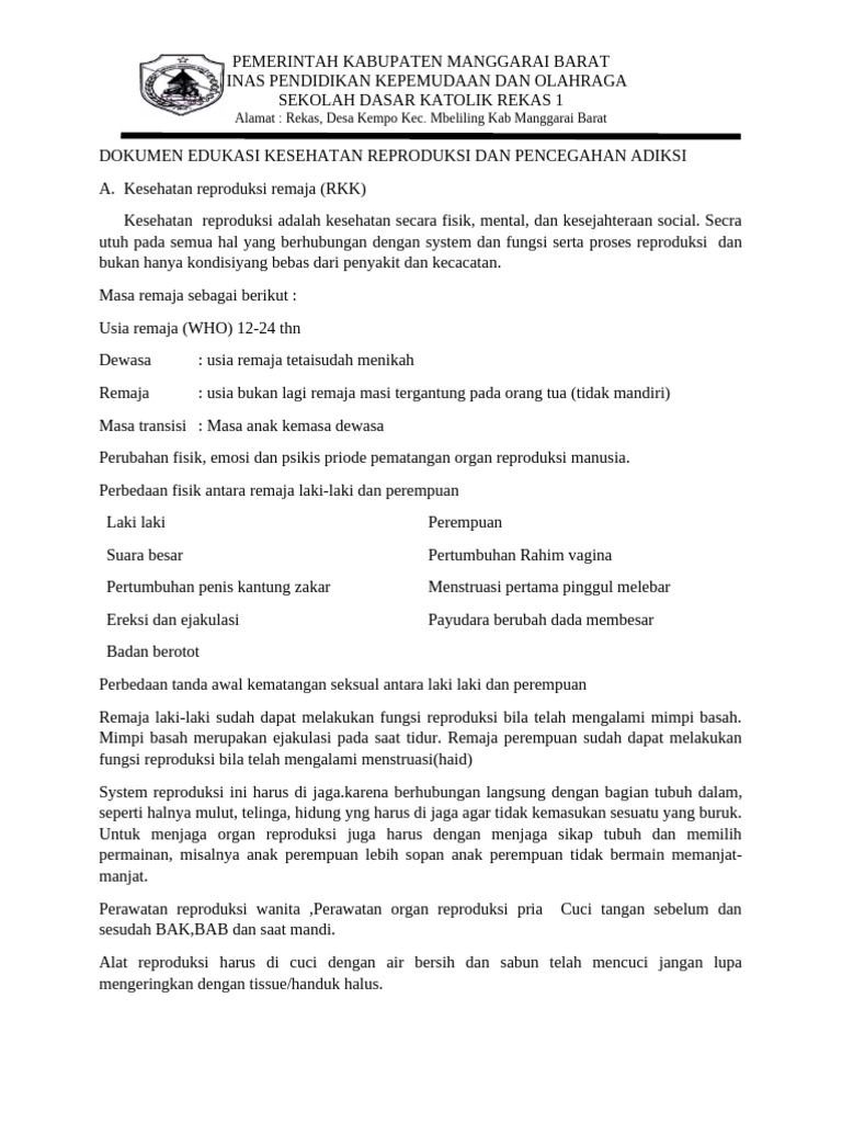 Dokumen Edukasi Kesehatan Reproduksi Dan Pencegahan Adiksi | PDF