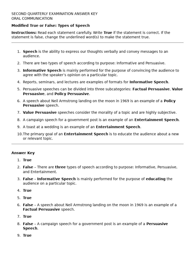 Oc-2nd Quarterly Examination Answer Key | PDF | Communication | Gesture