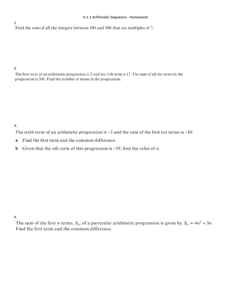 4.1.1 Arithmetic Sequence - Homework | PDF 4.1.1 Arithmetic Sequence - Homework | PDF