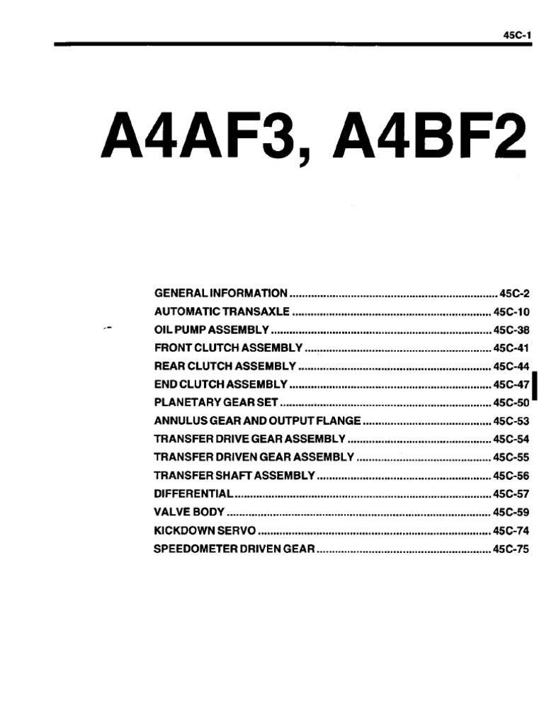 A4af3 Transmission Rebuild Manual | Hyundai Forums