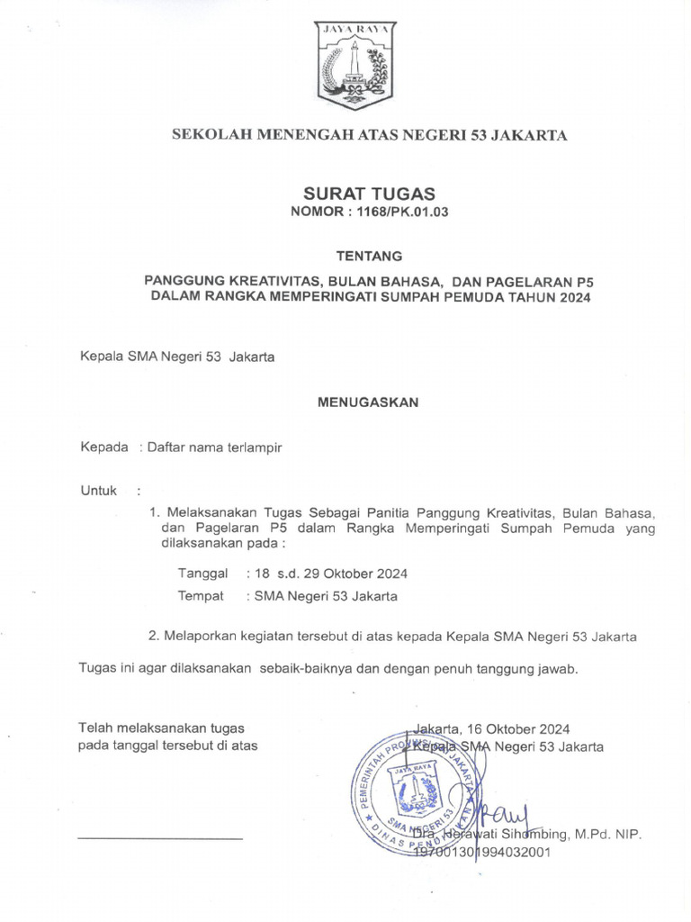 Surat Tugas Panggung Kreativitas, Bulan Bahasa, Dan Pagelaran P5 Dalam ... Surat Tugas Panggung Kreativitas, Bulan Bahasa, Dan Pagelaran P5 Dalam ...