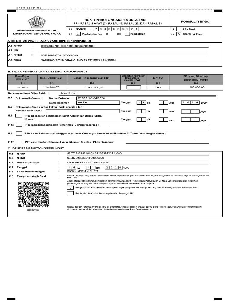 SSP - BUKTI POTONG PPH 23 | PDF