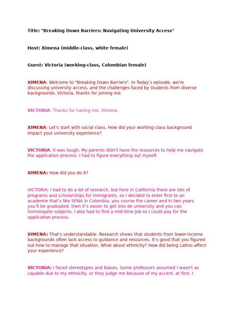 Script For Podcast Ximena and Victoria | PDF | Prejudice And ...