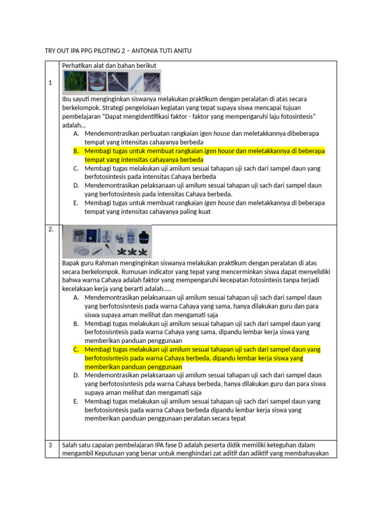 Soal Try Out Ipa Piloting 2-1 | PDF