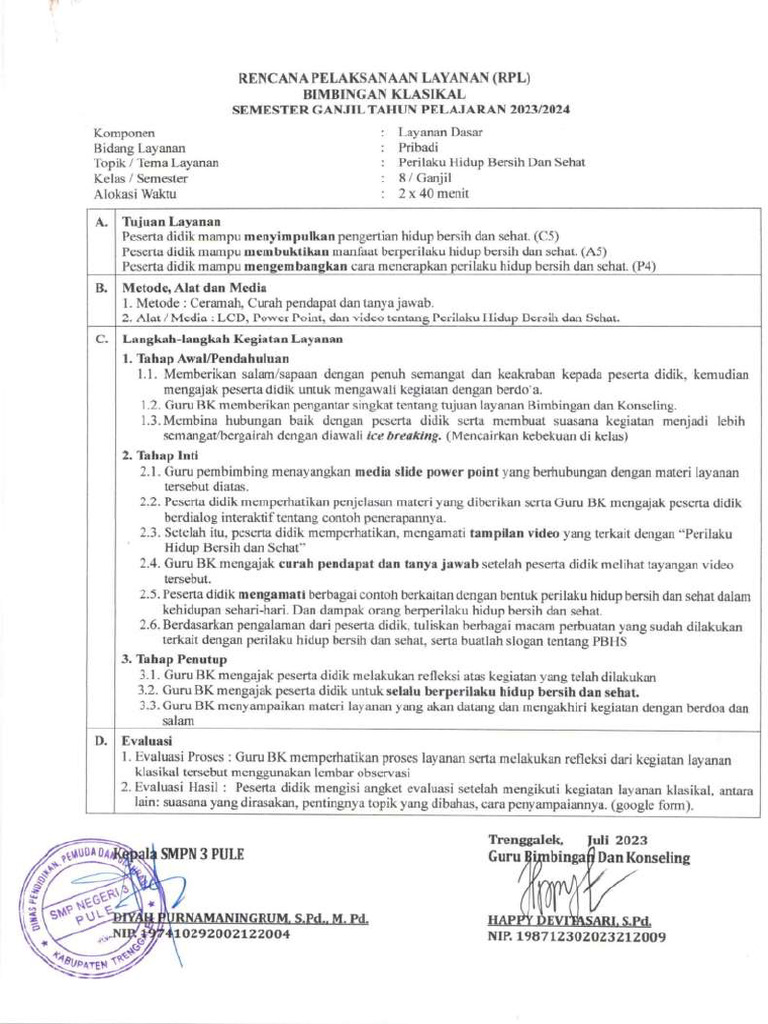 RPP BK Kebersihan Lingkungan | PDF