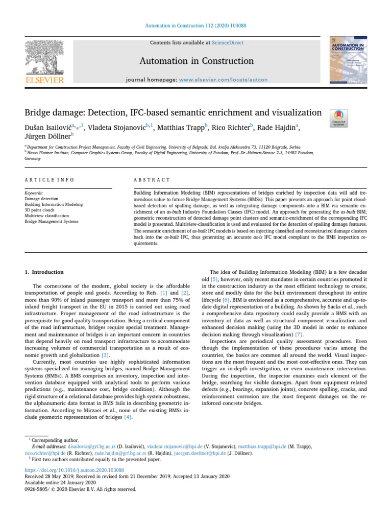 ISAILOVIC Et Al. (2020) - Bridge Damage Detection, IFC-based Semantic Enrichment and ...