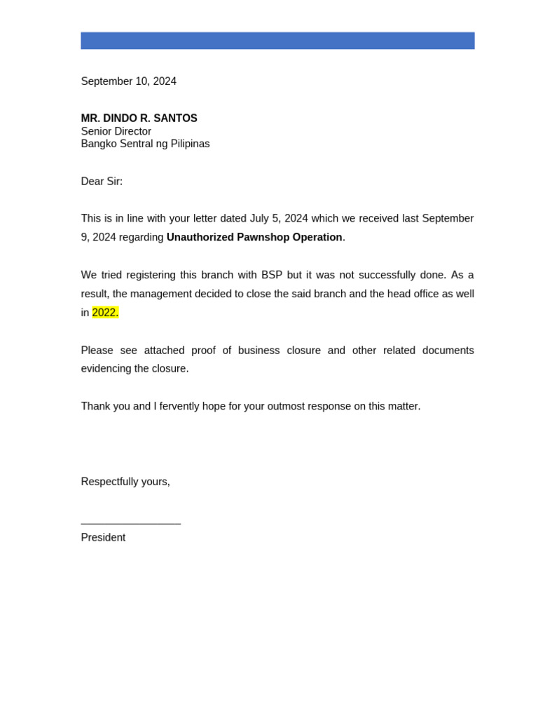 BSP Letter | PDF