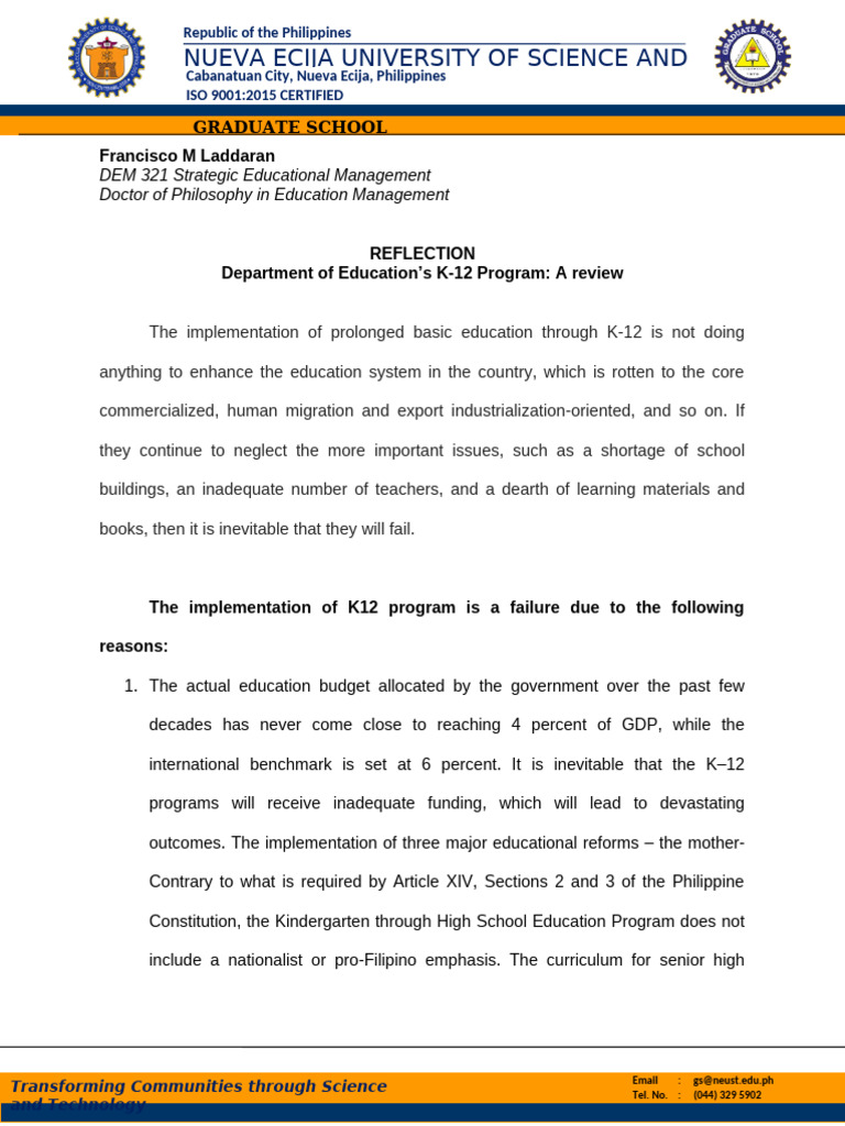 Laddaran - Reflection K-12 Program | PDF | Economies