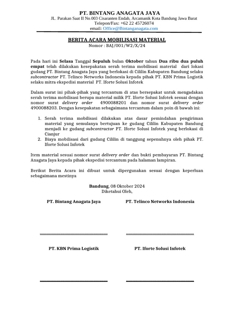 Serah Terima Material PT. Telinco | PDF | Pengelolaan Keuangan & Uang