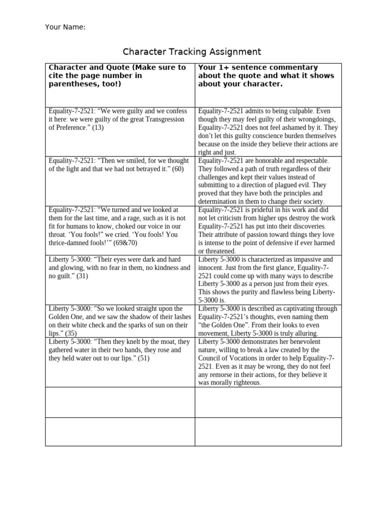 Character - Tracking - Assignment - Template 2 | PDF