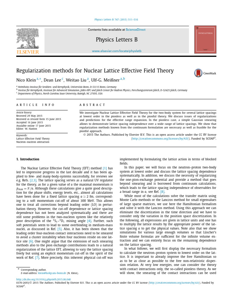 2 Regularization Methods For Nuclear Lattice Effective Field Theory | PDF | Nuclear Force ...