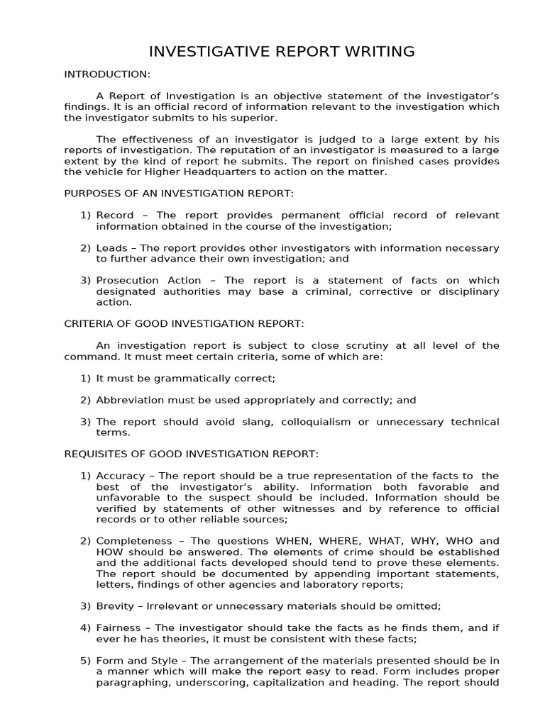 Investigative Report Writing Review | PDF | Crimes | Crime & Violence