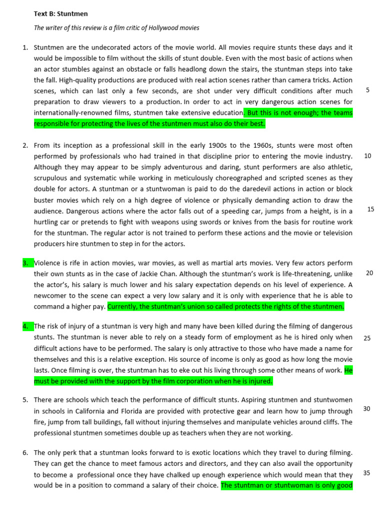 Stuntman Latest Mark Scheme | PDF