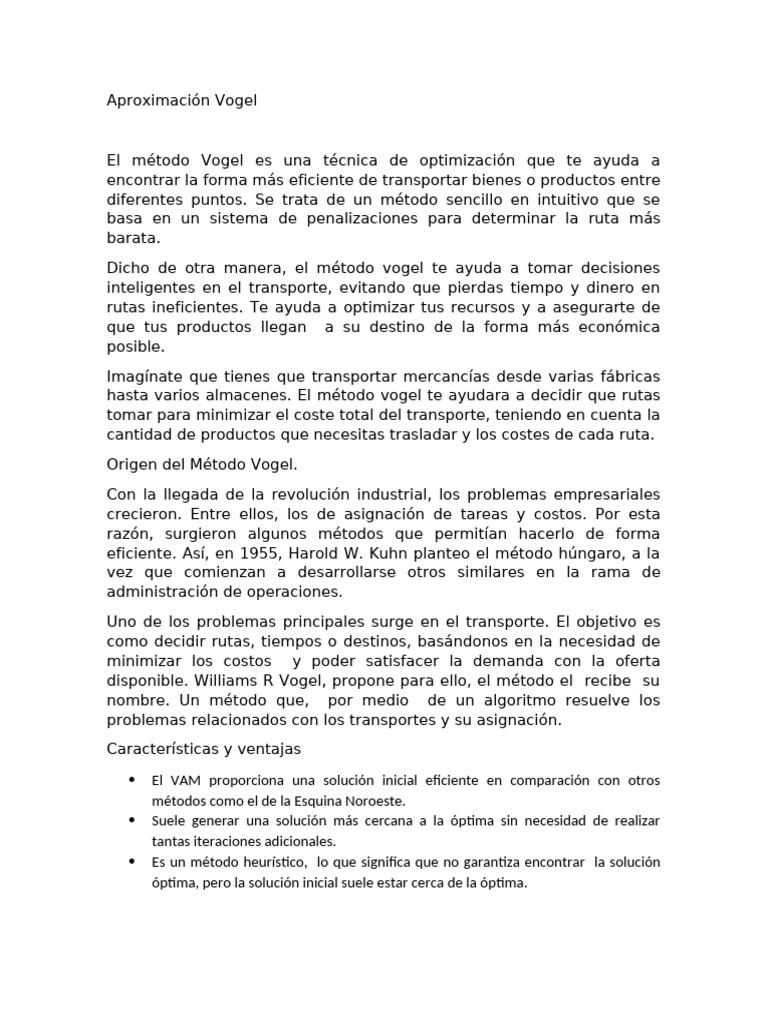 Aproximacion VOGEL | PDF | Transporte | Oferta (economía)