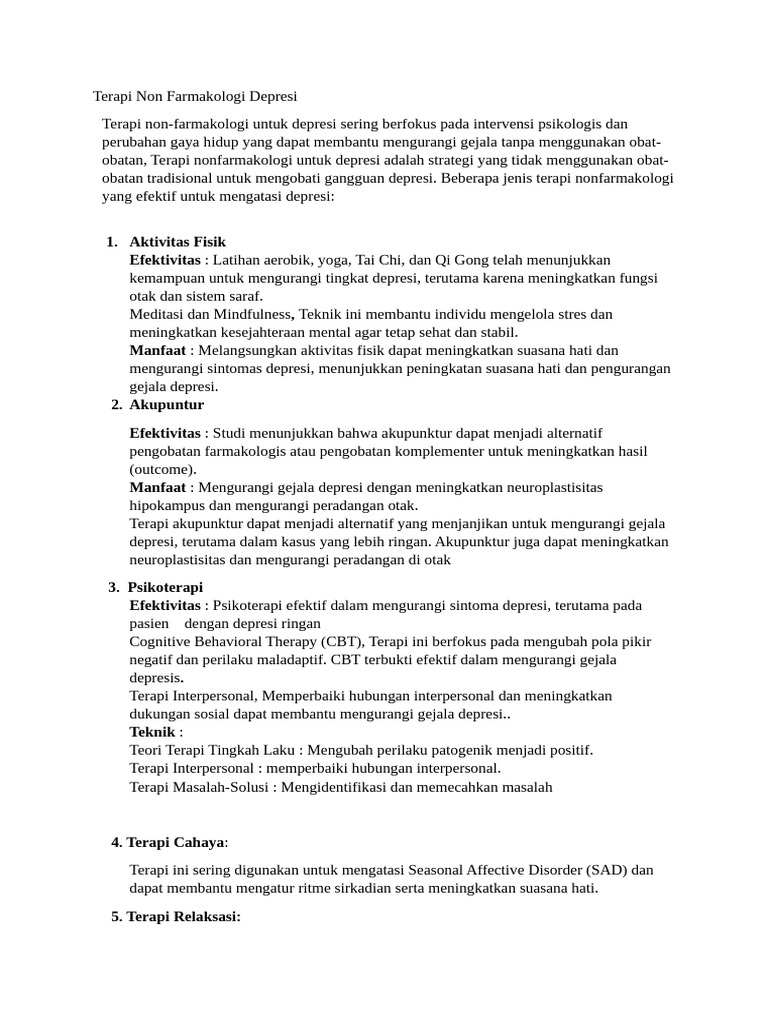 Terapi Non-Farmakologi untuk Depresi | PDF | Pengembangan Diri | Gaya Hidup