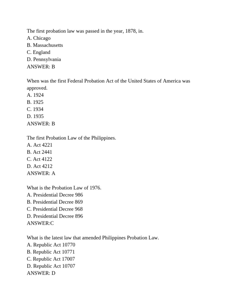 Key Answers First Quiz Probation | PDF | Probation | Arrest