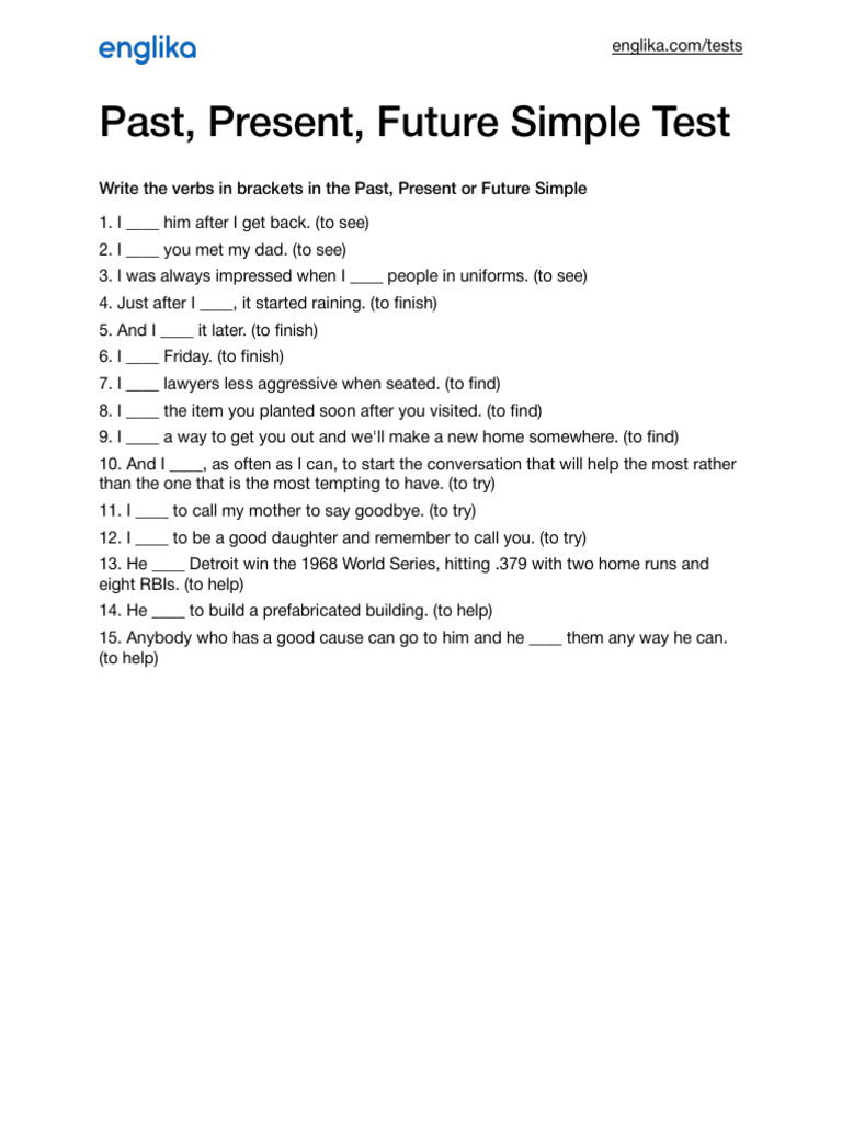 Past Present Future Simple Test en | PDF | Self-Improvement