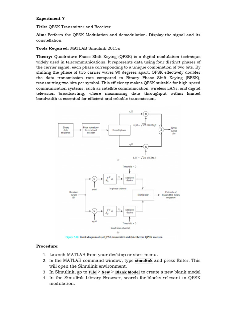 Experiment 7_QPSK Transmitter and Receiver | PDF Experiment 7_QPSK Transmitter and Receiver | PDF